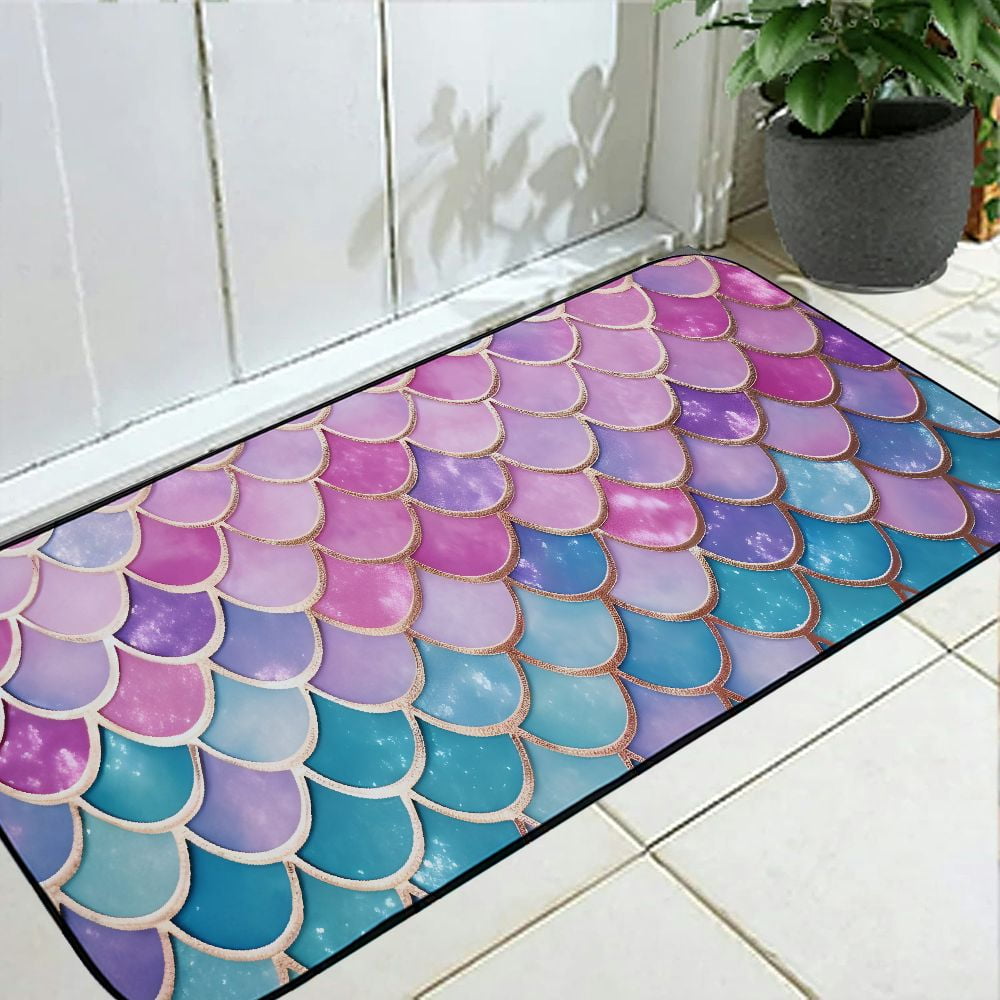 Shiartex Mermaid Tail Mosaic Holography Felt Square Floor Mat for Home ...