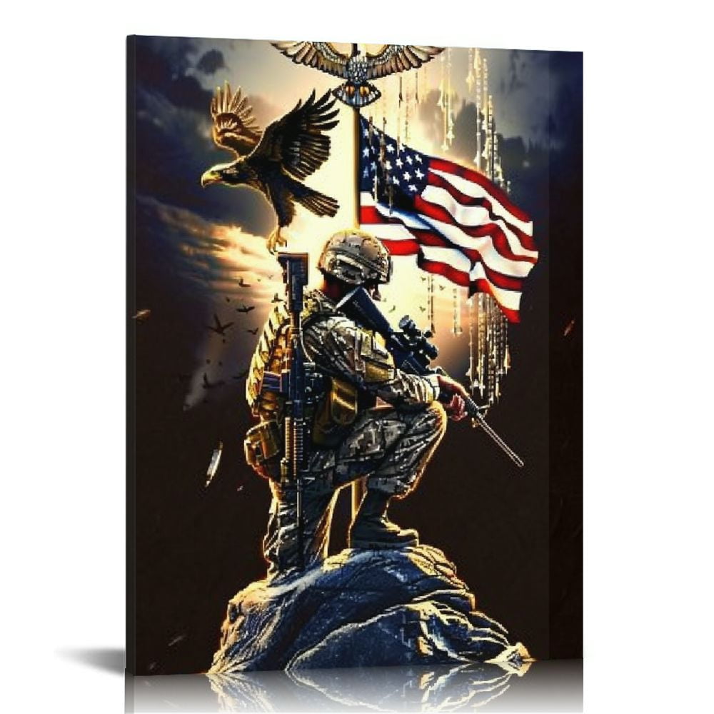 Shiartex Military American Flag Wall Decor - US Wall Art Vintage Decor ...