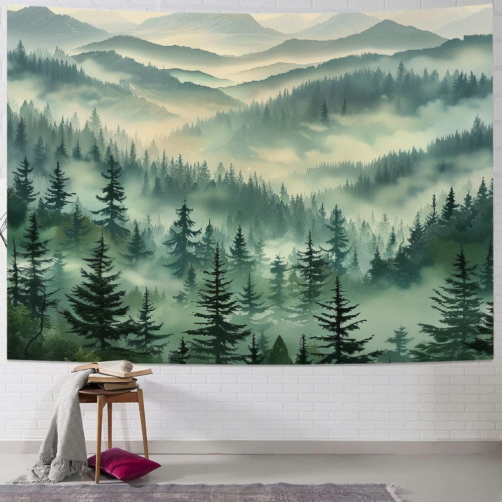 Shiartex Misty Forest Tapestry, Nature Mountain Tapestry Wall Hanging ...