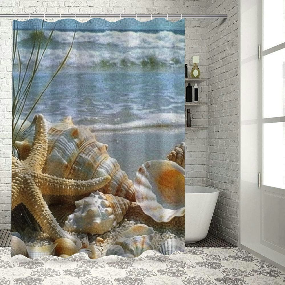 Shiartex Modern Shells Shower Curtain Sea Beach Ocean Theme Bathroom ...