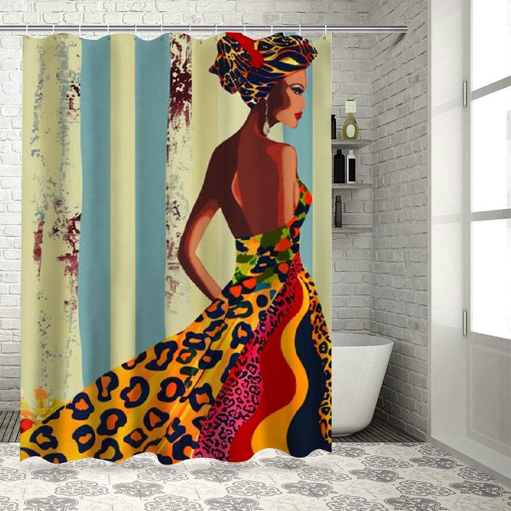 Shiartex Modern Shower Curtain, Girl Posing with a Dress of Different ...