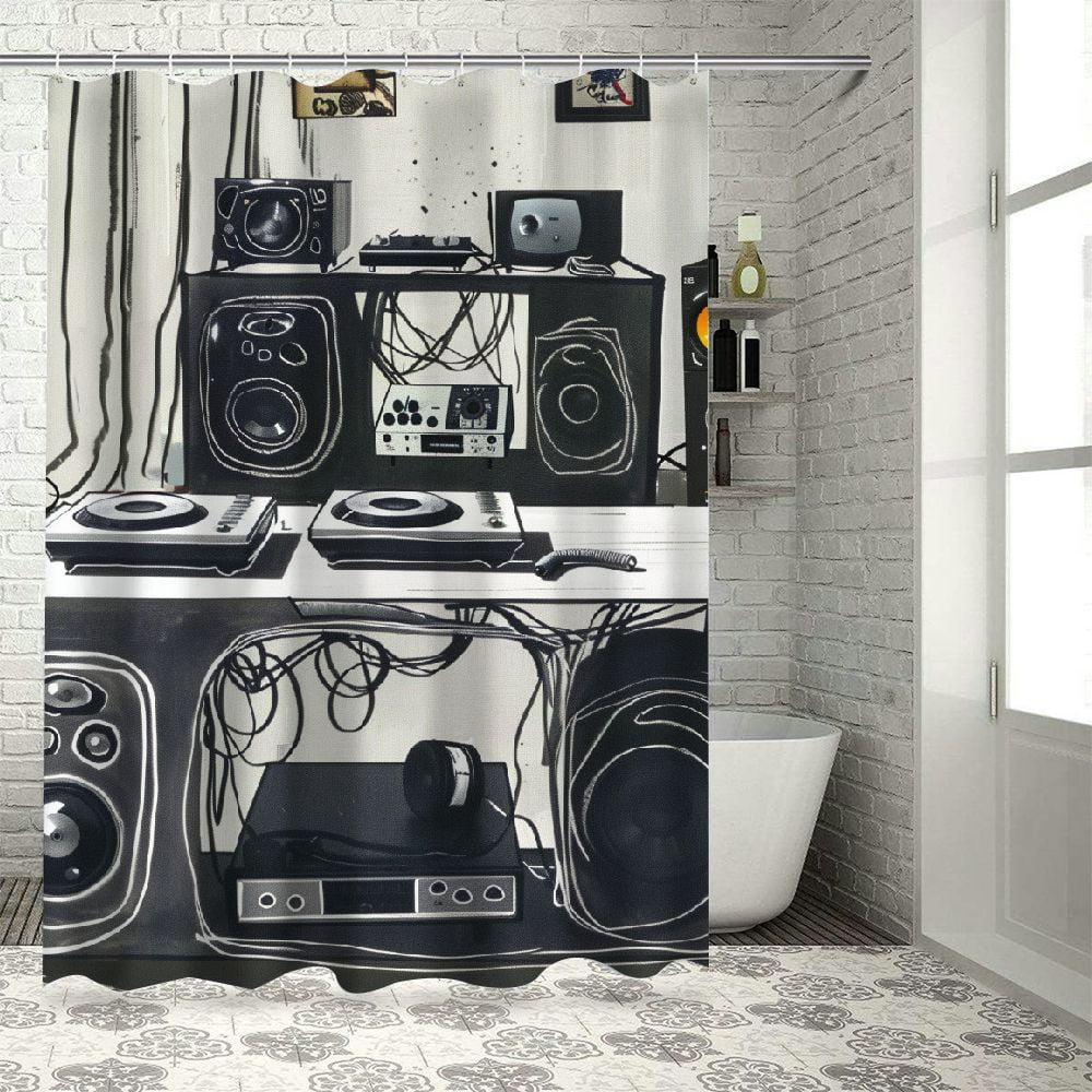 Shiartex Modern Shower Curtain, Recording Studio Music Devices ...