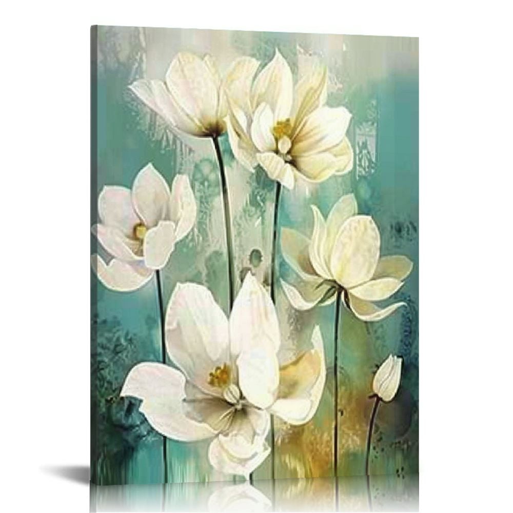 Shiartex Modern Style White Flower Canvas Prints Wall Decor Artwork ...