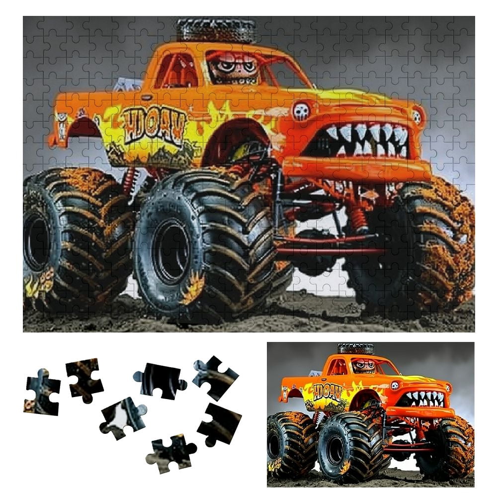 Shiartex Monster Truck Monster Face Orange Monster Wooden Jigsaw Puzzle ...
