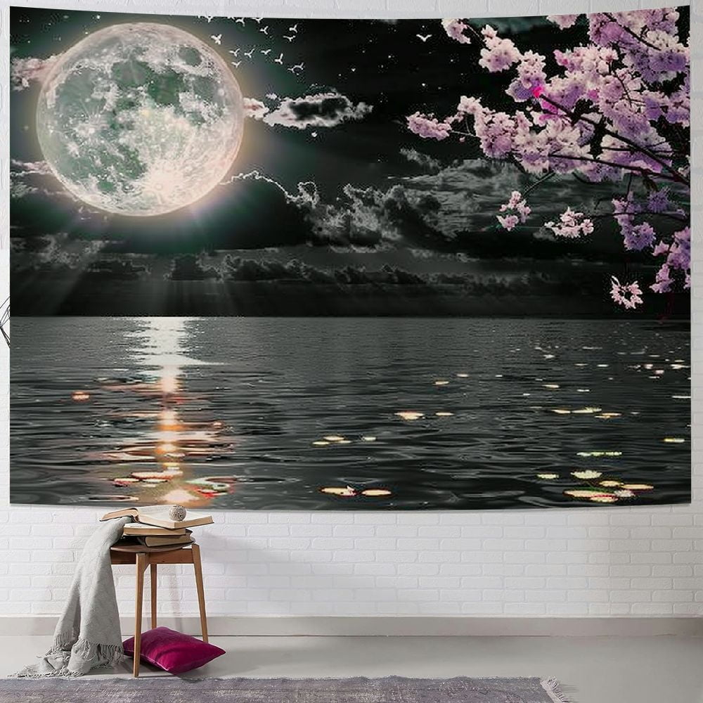 Shiartex Moon Ocean Tapestry, Cool Asian Anime Tapestry Wall Hanging ...