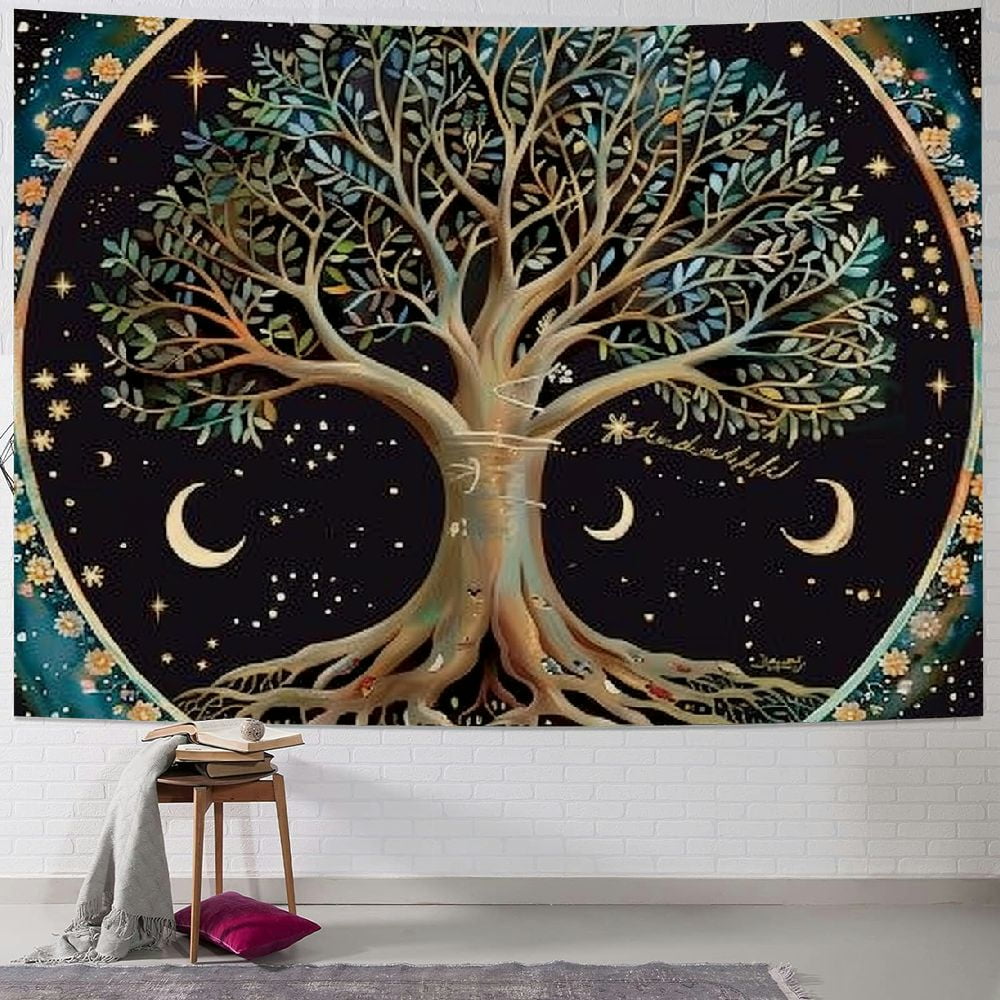 Shiartex Moon Phase Tree of Life Tapestry Nature Flower Plant Butterfly ...