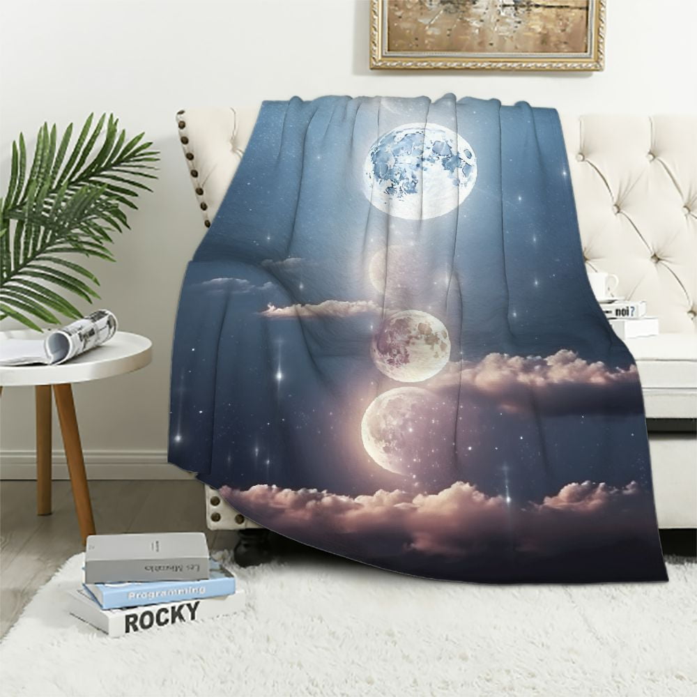 Shiartex Moon Phases Stars Clouds Throw Blanket for Couch Sofa Bed ...