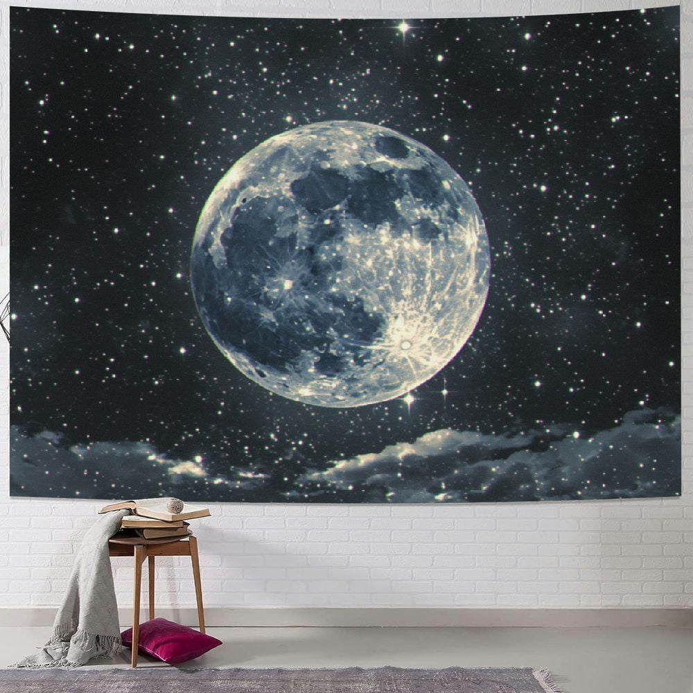 Shiartex Moon Starry Night Tapestry for Bedroom Aesthetic and White ...