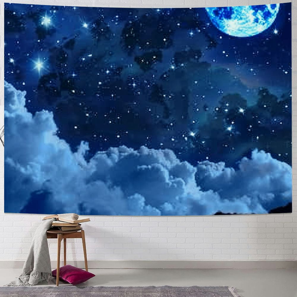 Shiartex Moon Tapestry Blue Sky Night Cloud Crescent Tapestry Moonlight ...