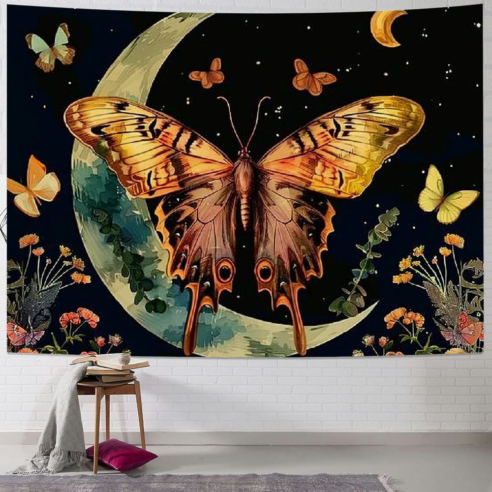 Shiartex Moth Tapestry Moon Phase Tapestr Butterfly Wall Hanging Party ...