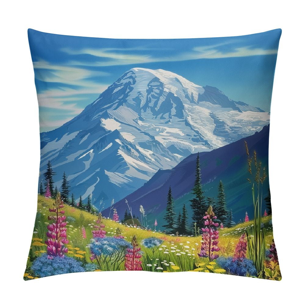 Shiartex Mount Rainier Pillow Covers Beautiful Wildflowers Throw ...