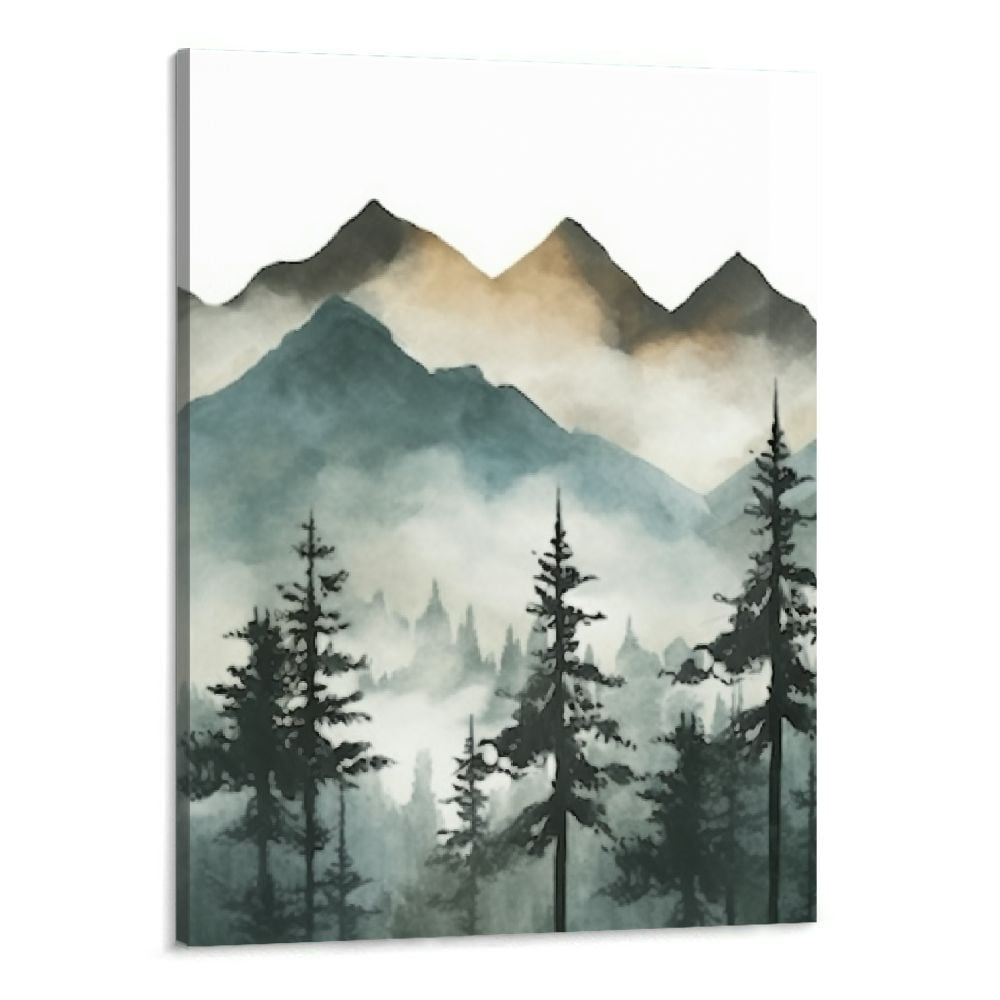 Shiartex Mountain Framed Canvas Wall Art Set, Forest Wall Decor ...