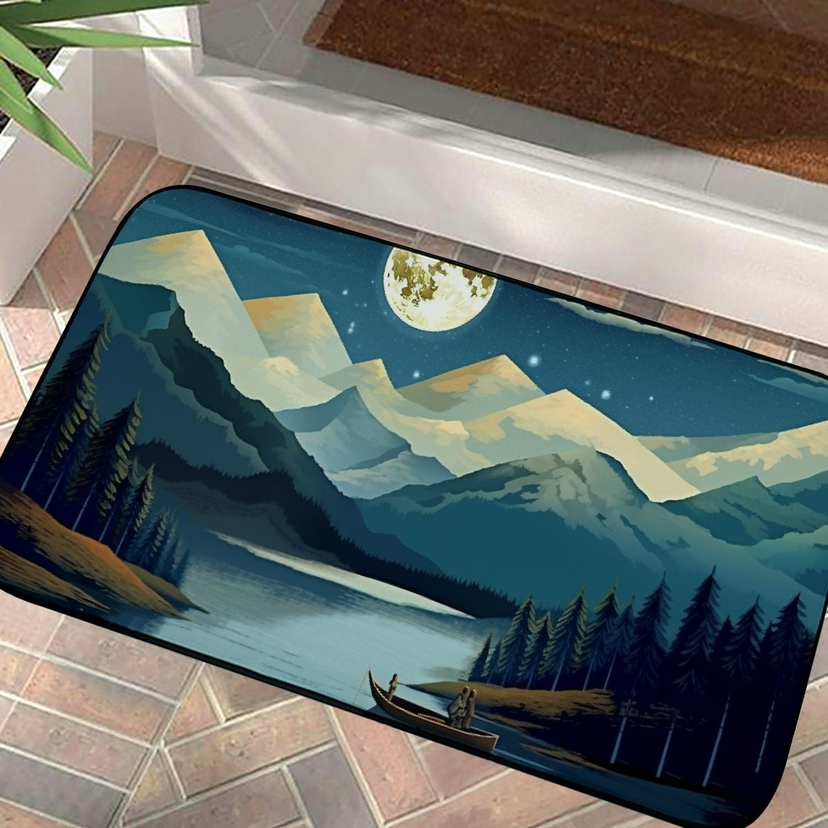 Shiartex Mountain Lake Boat Full Moon Kitchen Door Mats Square Floor ...