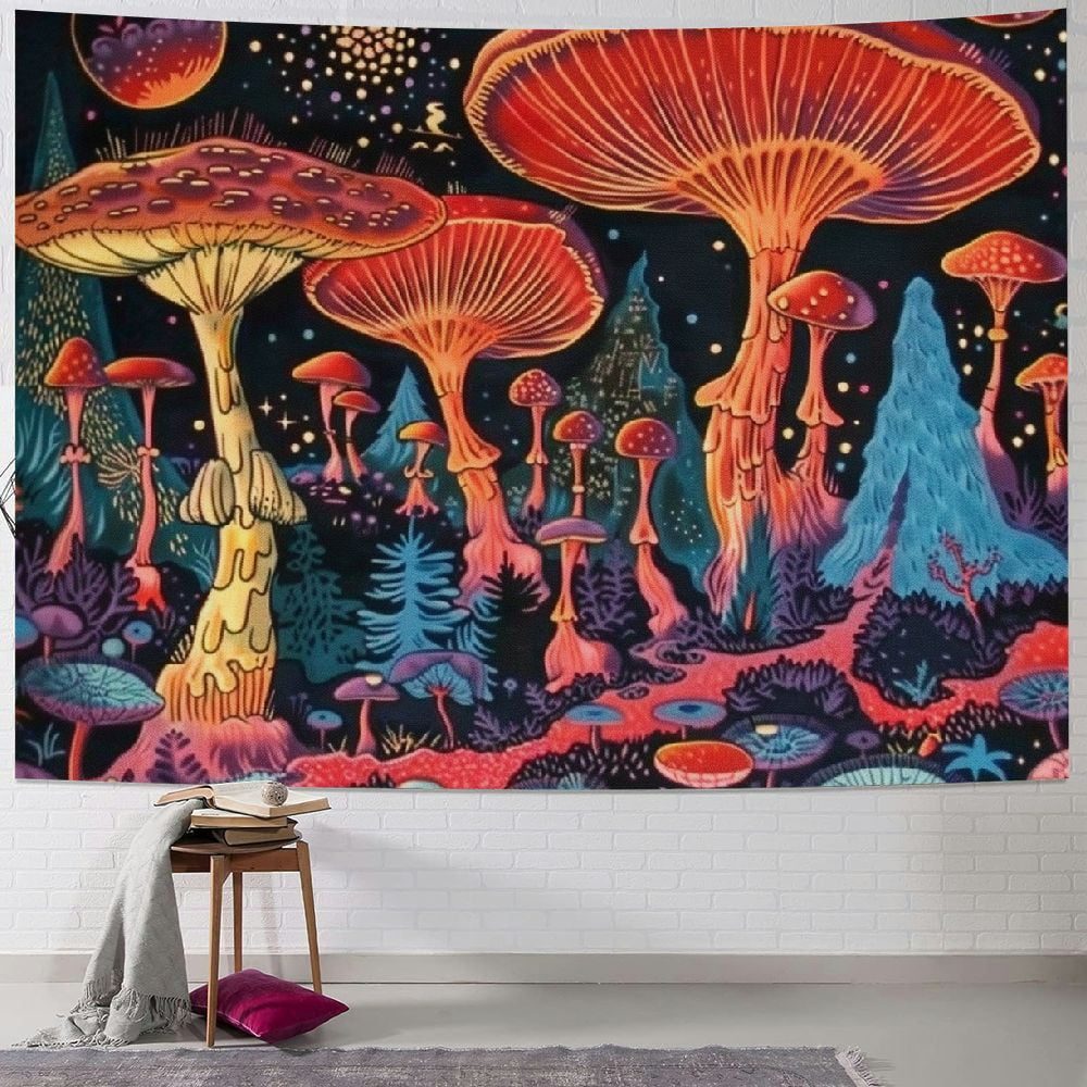 Shiartex Mushroom Tapestry Aesthetic Nature Plant Forest Moon Stars ...