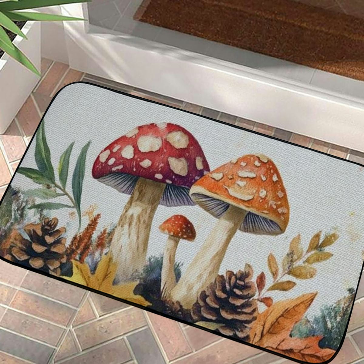 Shiartex Mushrooms Leaves Pine Cone Felt Square Floor Mat Indoor ...