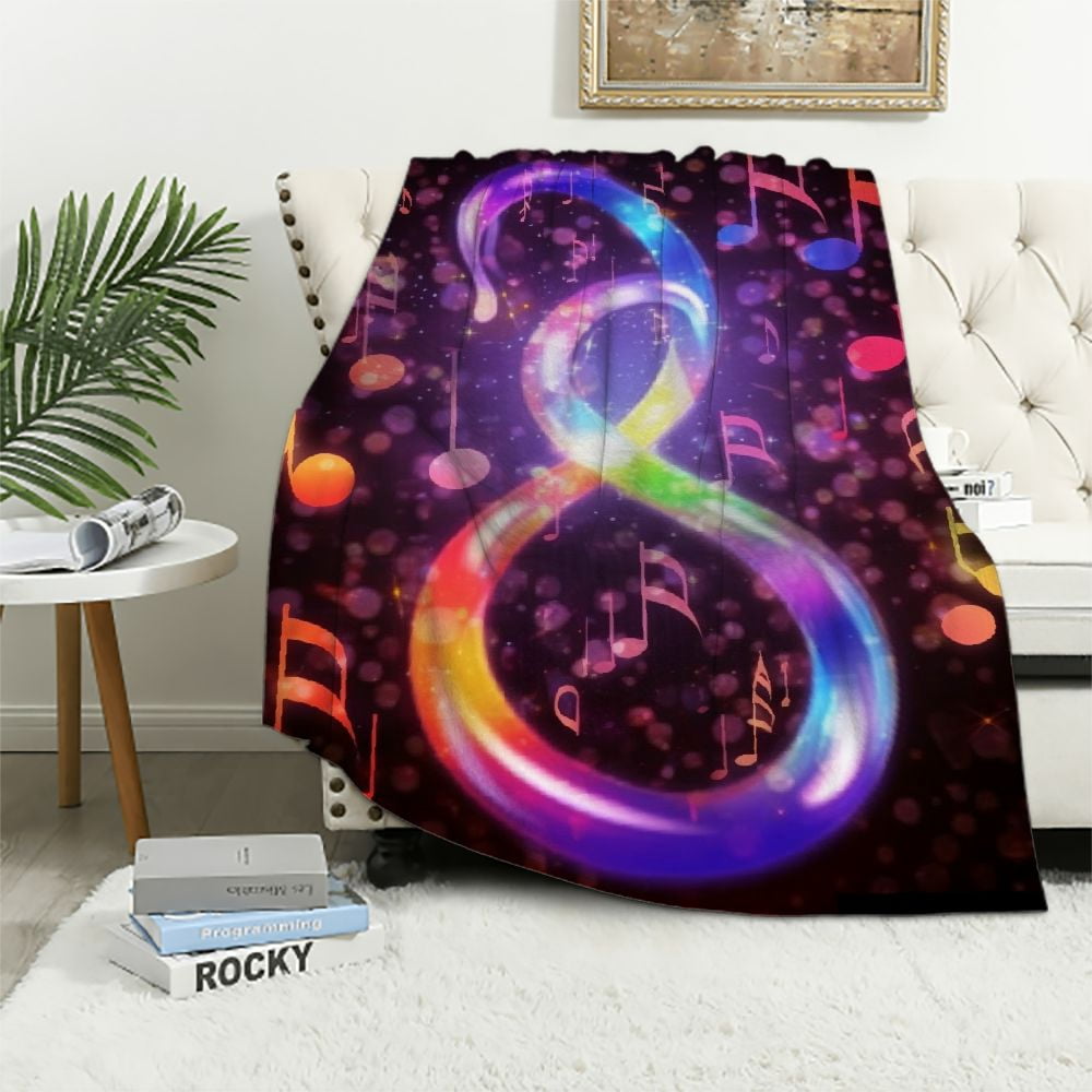 Shiartex Musical Note Sparkle Neon Light Print Throw Blanket for Bed ...