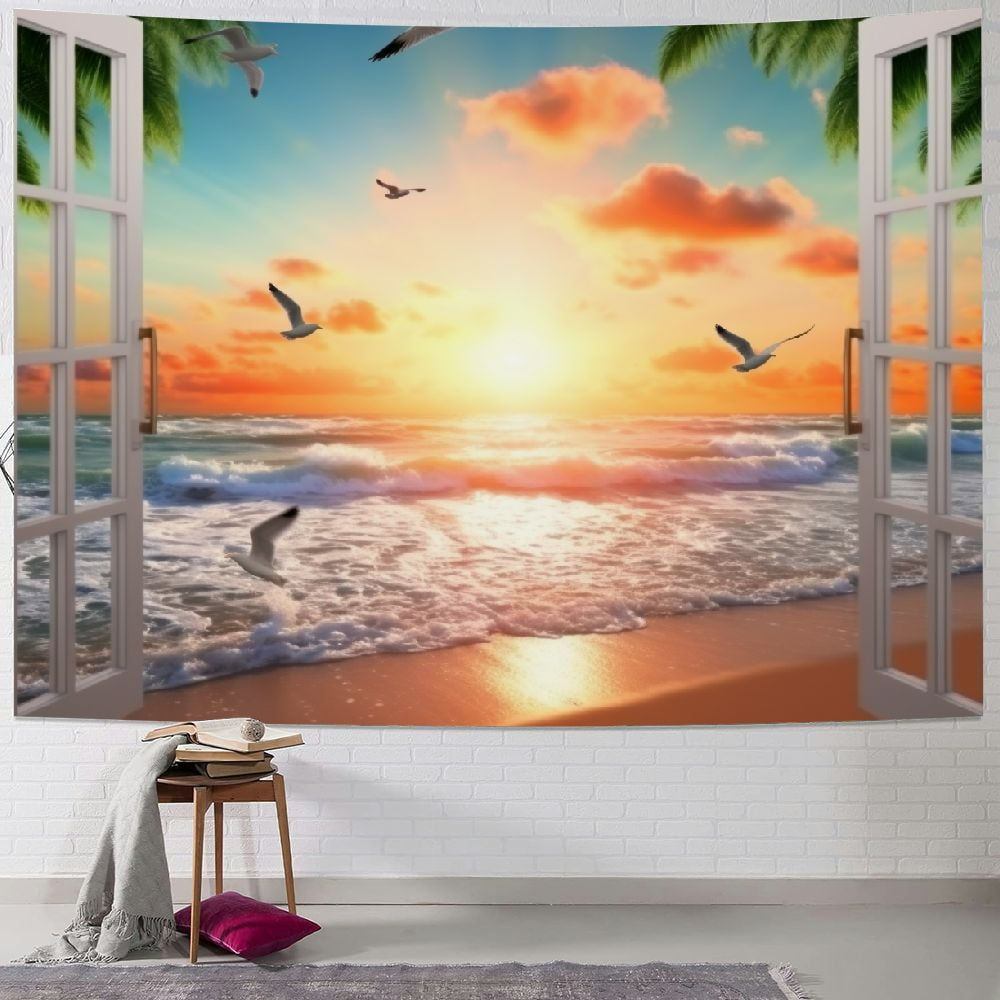 Shiartex Nature Landscape Tapestry, Cozy Outside of Window Tropical ...