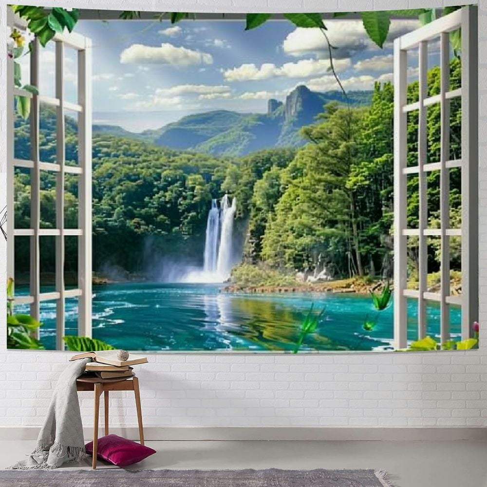 Shiartex Nature Landscape Tapestry Summer Lush Forest Jungle Waterfall ...