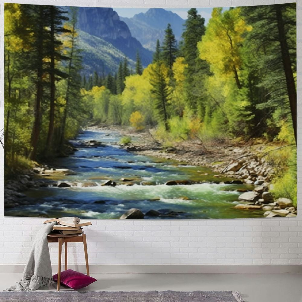 Shiartex Nature Mountain Forest Tapestry, Scenic Green Pine Tree ...