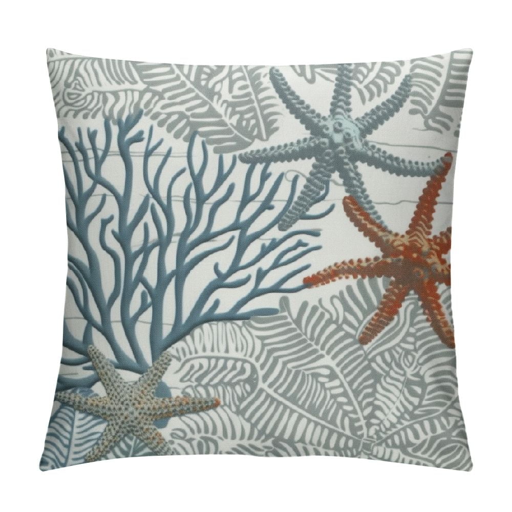 Shiartex Nautical Coastal Pillow Covers Blue Beach Theme Ocean Seashell ...