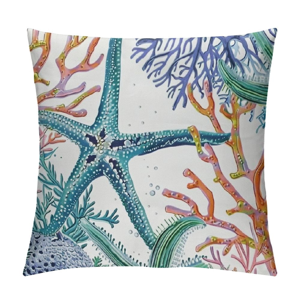 Shiartex Nautical Coastal Throw Pillow Covers Beach Theme Blue Seashell ...