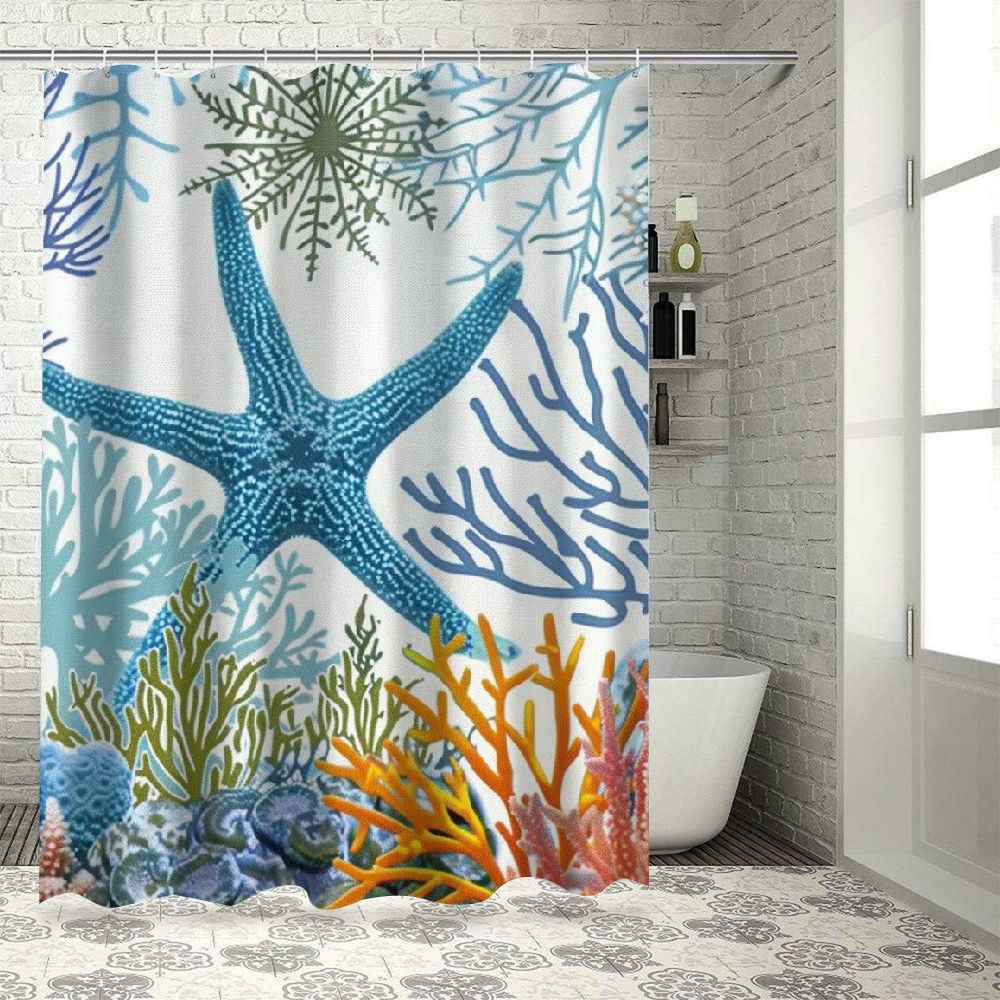 Shiartex Nautical Coastal Waterproof Fabric Shower Curtain Starfish ...