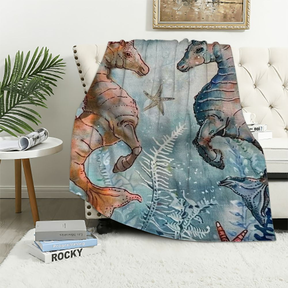 Shiartex Nautical Throw Blanket, Shells Sea Horse Corals Fish Sandy ...