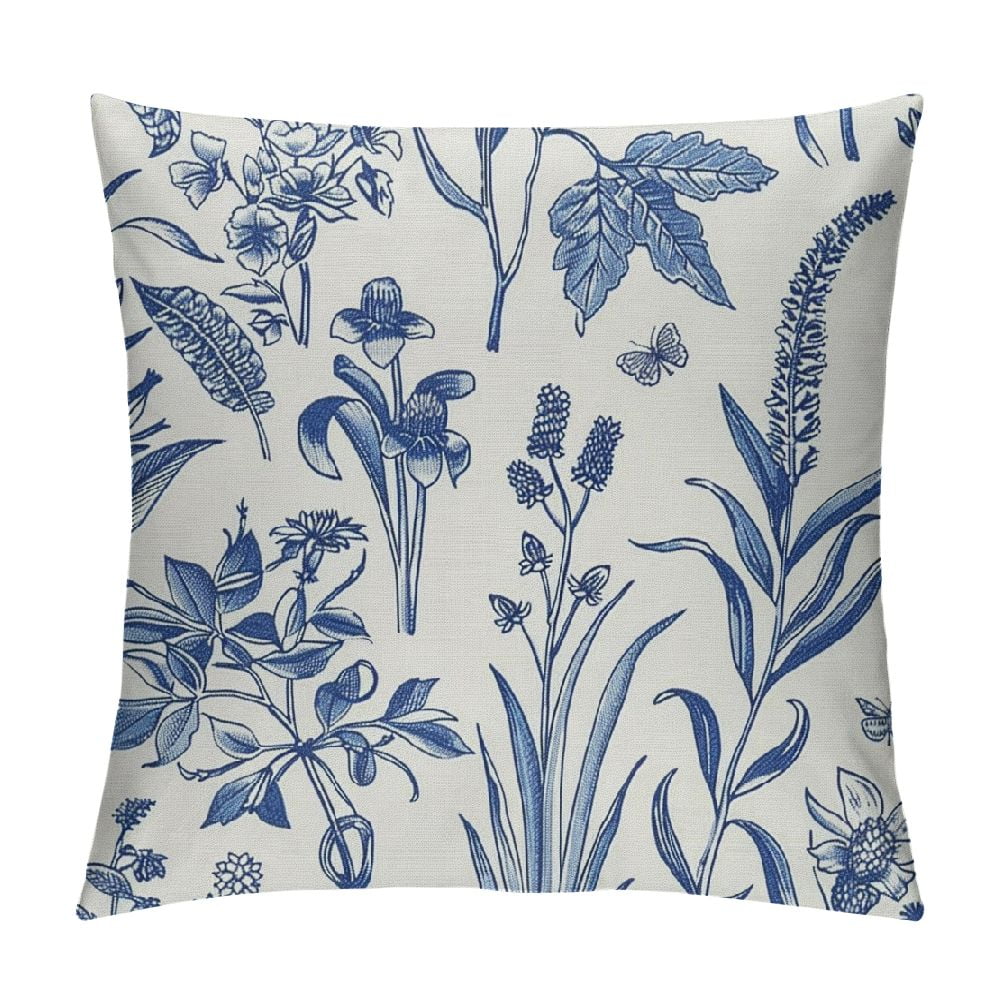 Shiartex Navy Blue Flower Pillow Covers, Summer Spring Throw Pillows ...