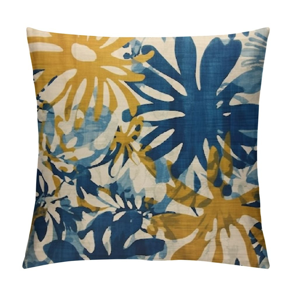 Shiartex Navy Blue Gold Decorative Throw Pillow Covers Abstract Teal ...