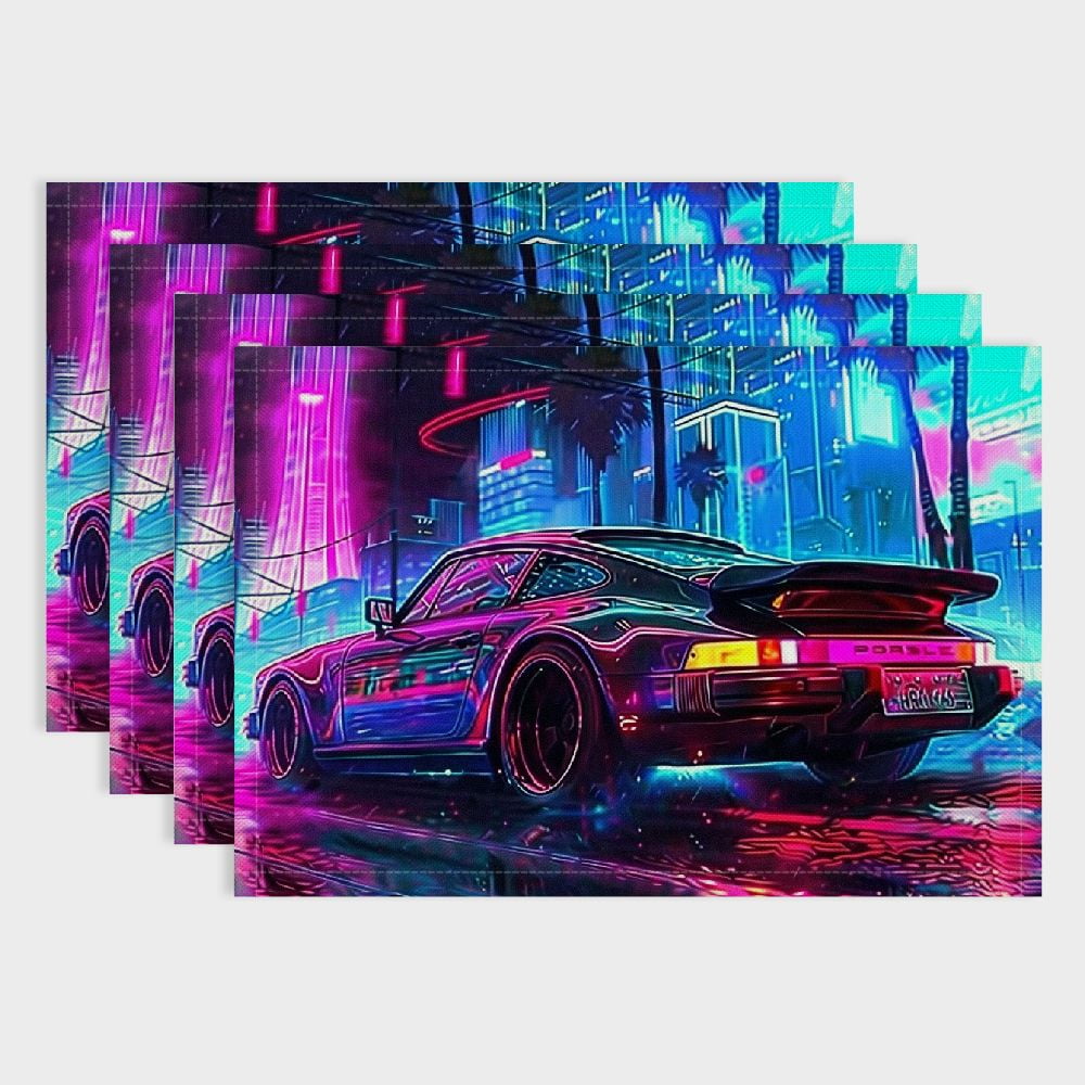 Shiartex Neon Lights Linen Cloth Placemats Set of 4 for Dining Table ...