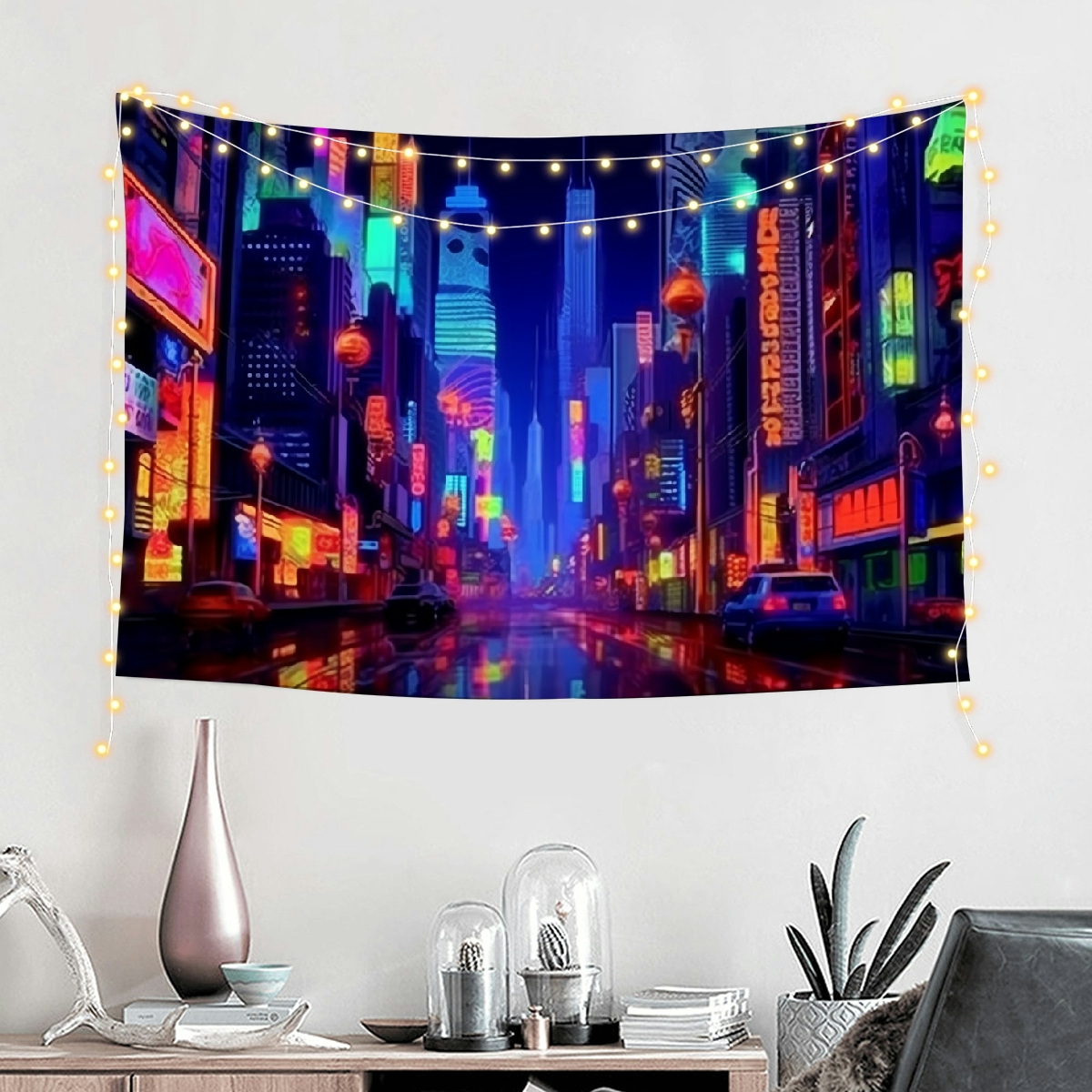 Shiartex Neon Lights Tapestry Wall Hanging 100% Polyester Decorative ...