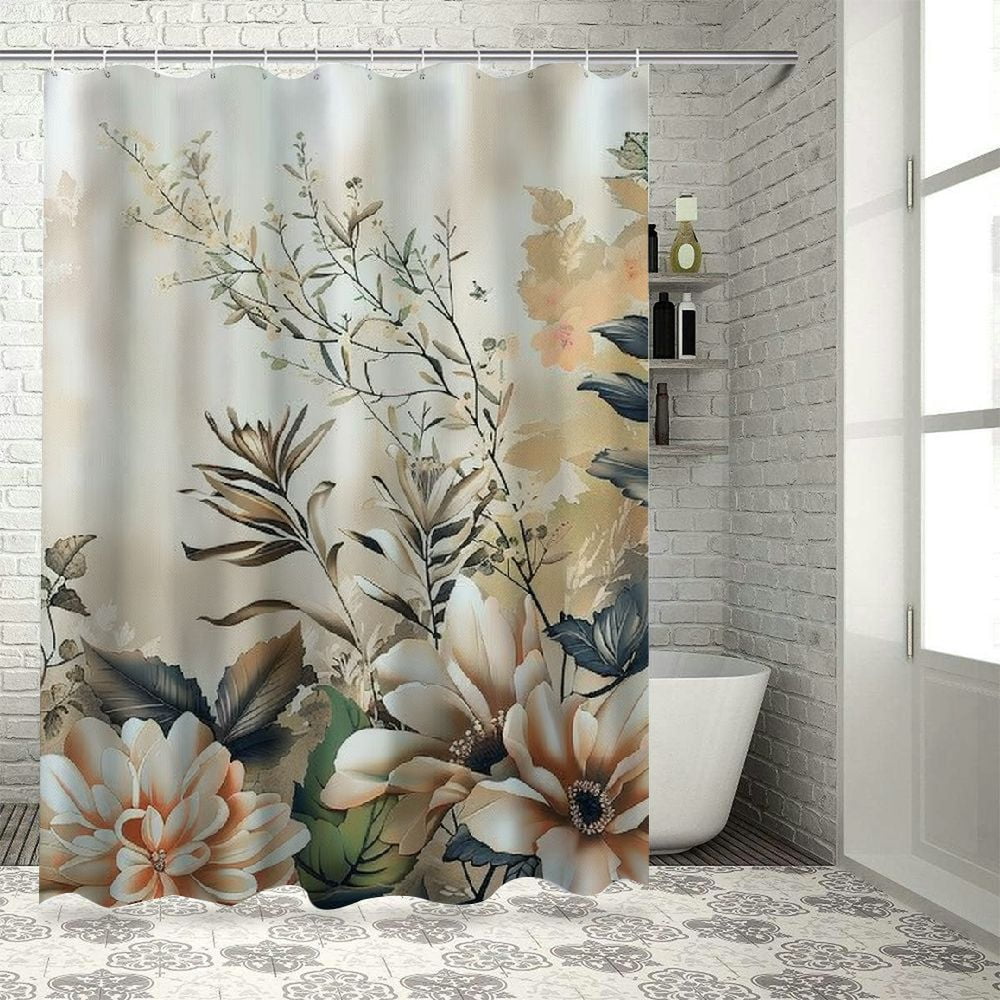 Shiartex Neutral Shower Curtain, Romantic Cottagecore Wild Flowers ...