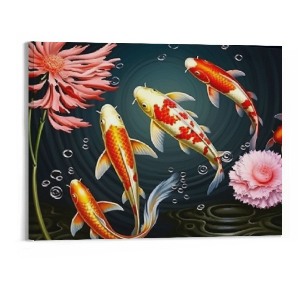 Shiartex Nine Koi Fish Canvas Painting Wall Art Feng Shui Lucky Carp in ...
