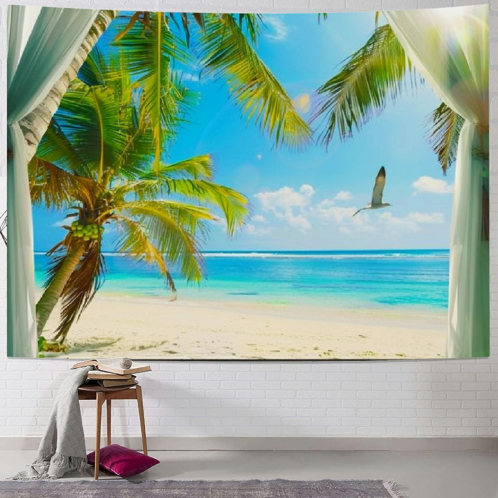 Shiartex Ocean Beach Tapestry Tropical Seaside Island Palm Tree Waves ...