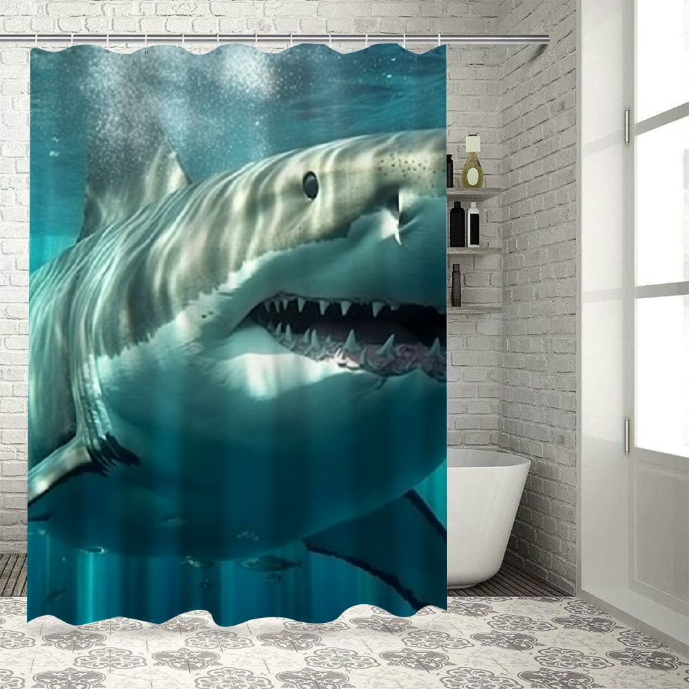 Shiartex Ocean Shower Curtain, Nautical Shark in Underwater, Polyester ...