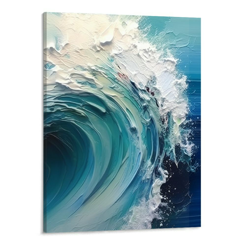 Shiartex Ocean Wave Paintings Canvas Wall Art Blue Abstract Poster ...