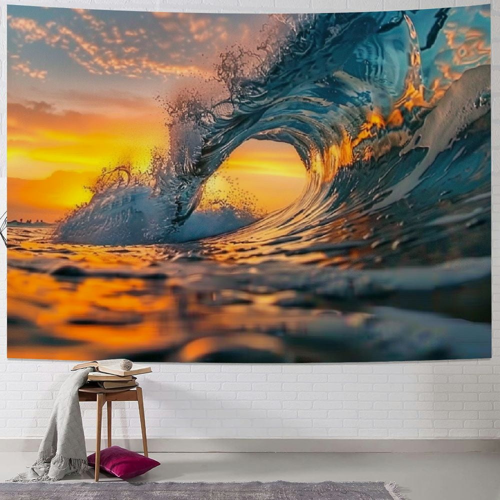 Shiartex Ocean Wave Tapestry Ocean Sunset Sunrise Sea Beach Blue Waves ...