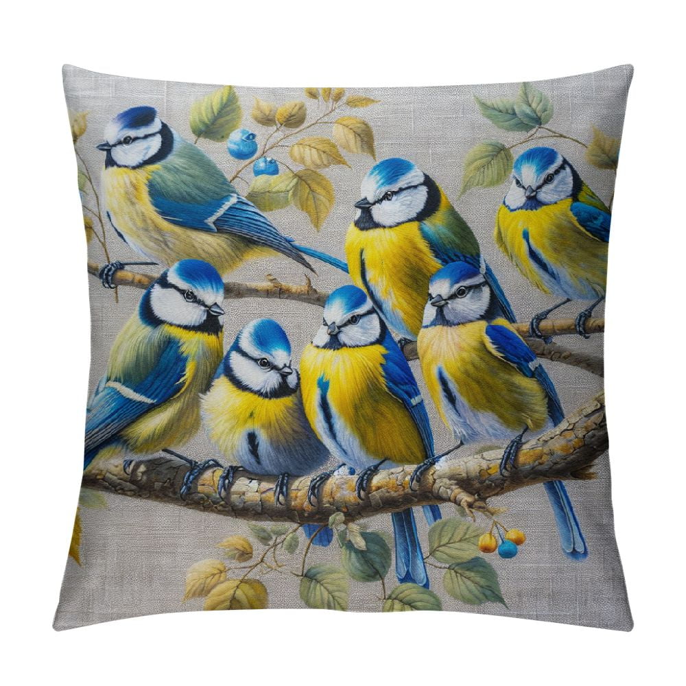 Shiartex Oil Painted Bird Pillow Covers Rustic Birds Tree Branches ...
