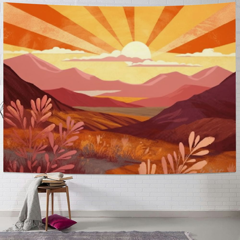 Shiartex Orange Bohemian Sun Art Tapestry Aesthetic Sunset Vintage 70s ...