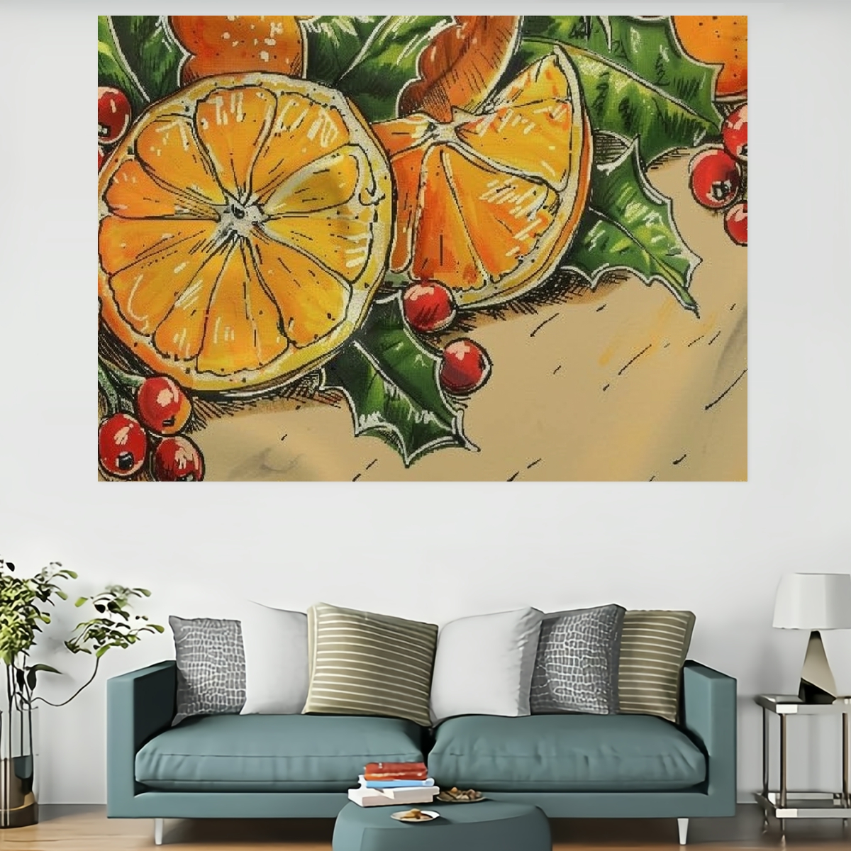 Shiartex Orange Holly Leaves Berries Wall Tapestry 100% Polyester Art ...