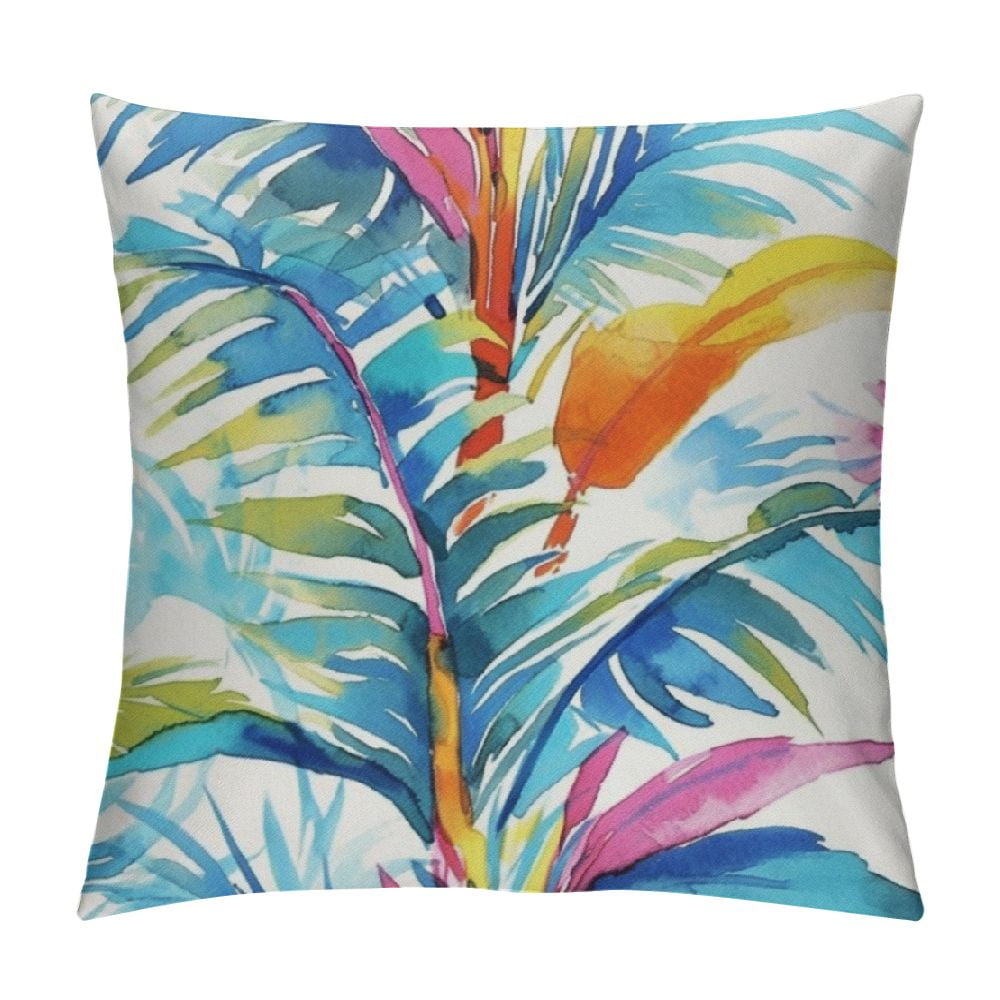 Shiartex Outdoor Throw Pillow Covers Tropical Palm Blue Watercolor ...
