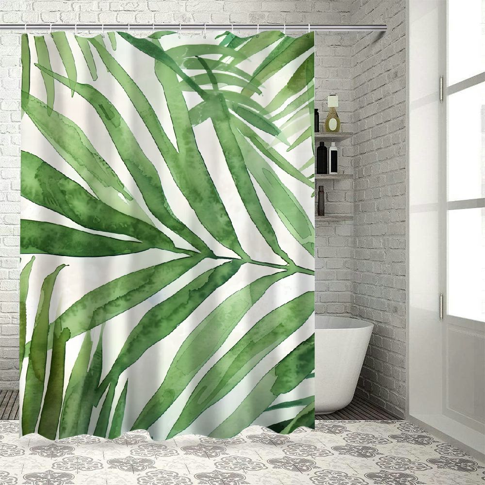 Shiartex Palm Leaf Jungle Watercolor Printed Shower Curtain 100% ...