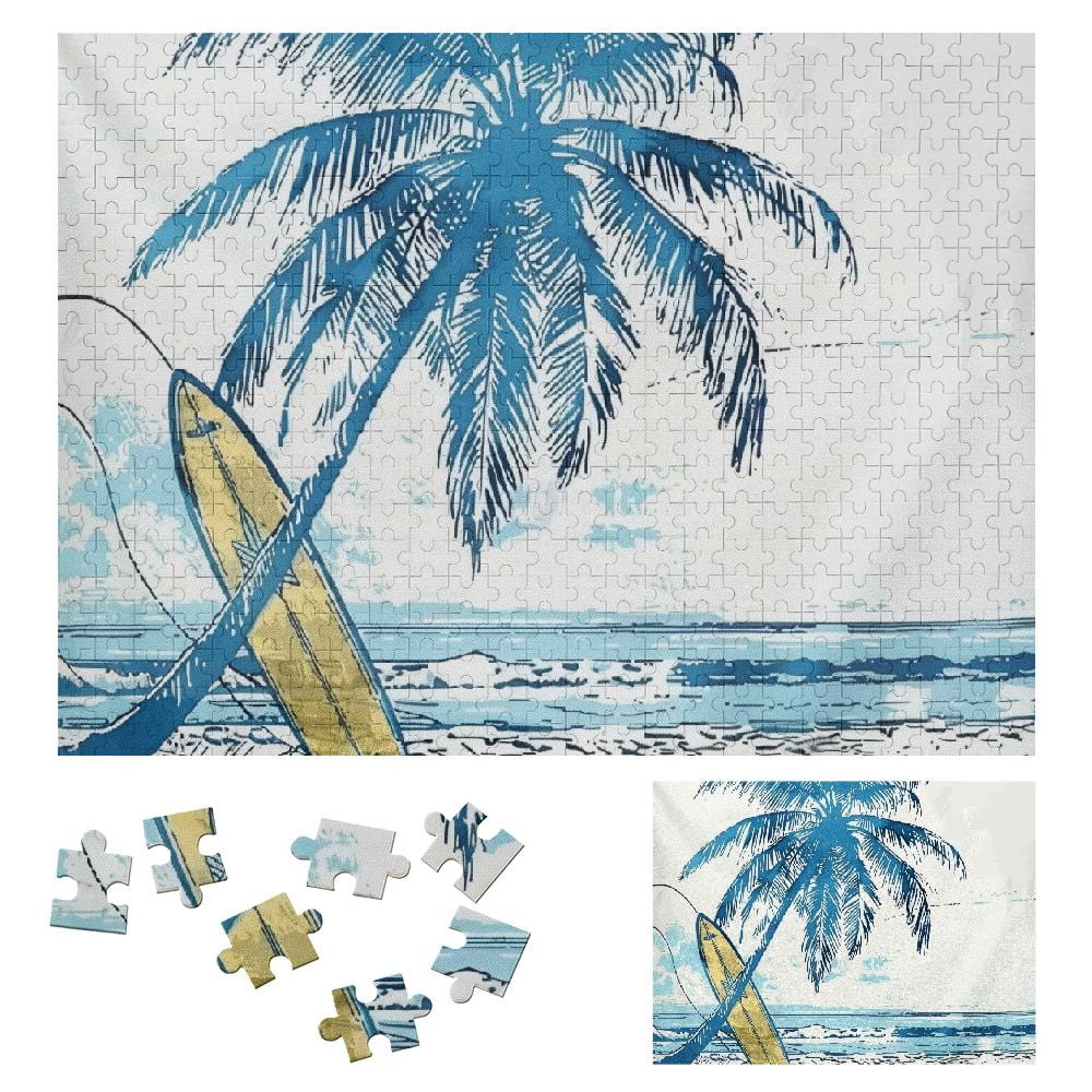 Shiartex Palm Tree Surfboard Wooden Jigsaw Puzzle for Adults ...