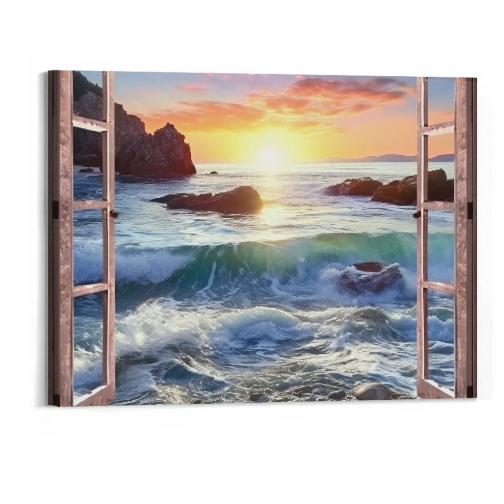 Shiartex Palm Tree Window Mural Beach Pavilion Landscape Poster Fake ...