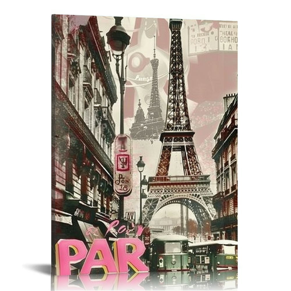 Shiartex Paris Canvas Wall Art Pink Eiffel Tower Paris Decor for ...