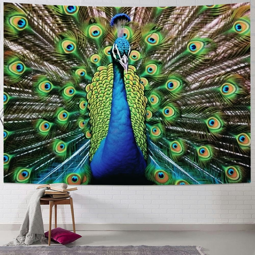 Shiartex Peacock Tapestry, Portrait of Animal Feathers Out Vibrant ...