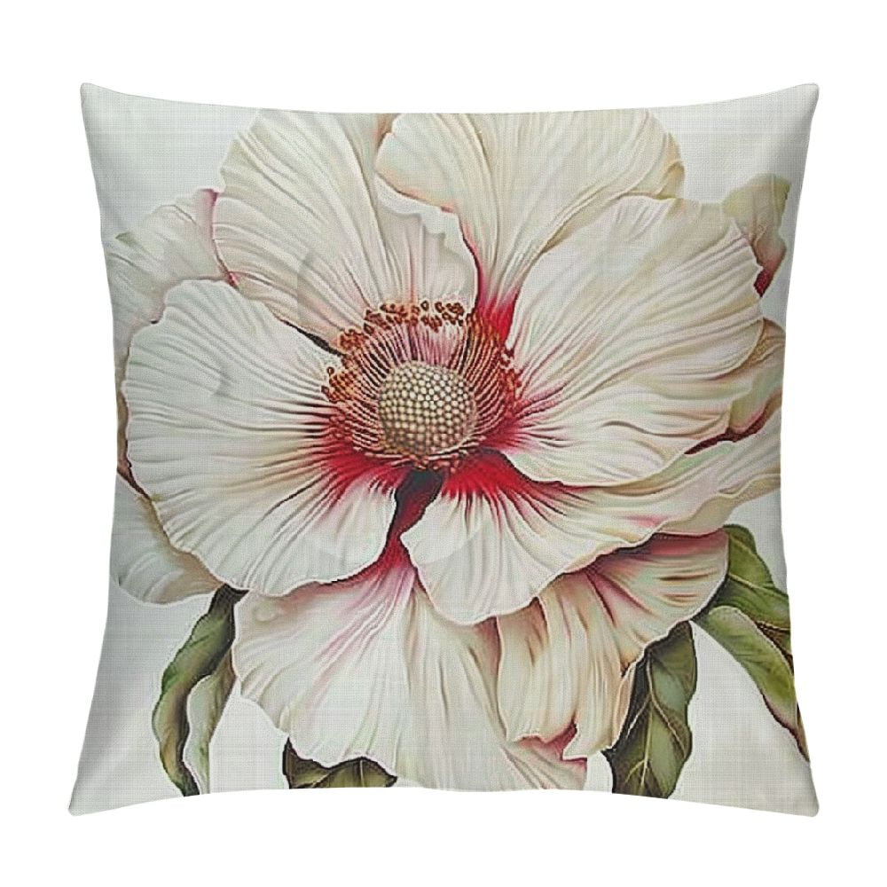 Shiartex Peony Flower Throw Pillow Covers 18 x 18 Inch Red and White Floral Decorative Pillow ...