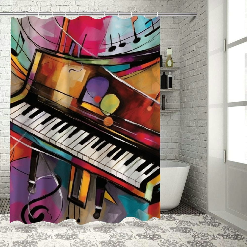 Shiartex Piano Keyboard Abstract Brush Strokes Printed Shower Curtain ...