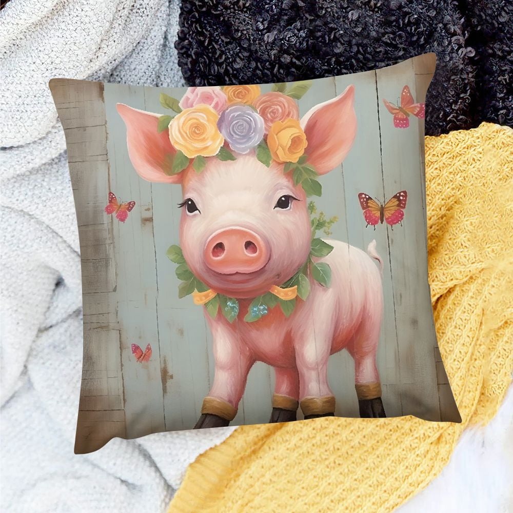 Shiartex Pig Flower Crown Butterfly Pillow Case for Home Sofa Couch ...