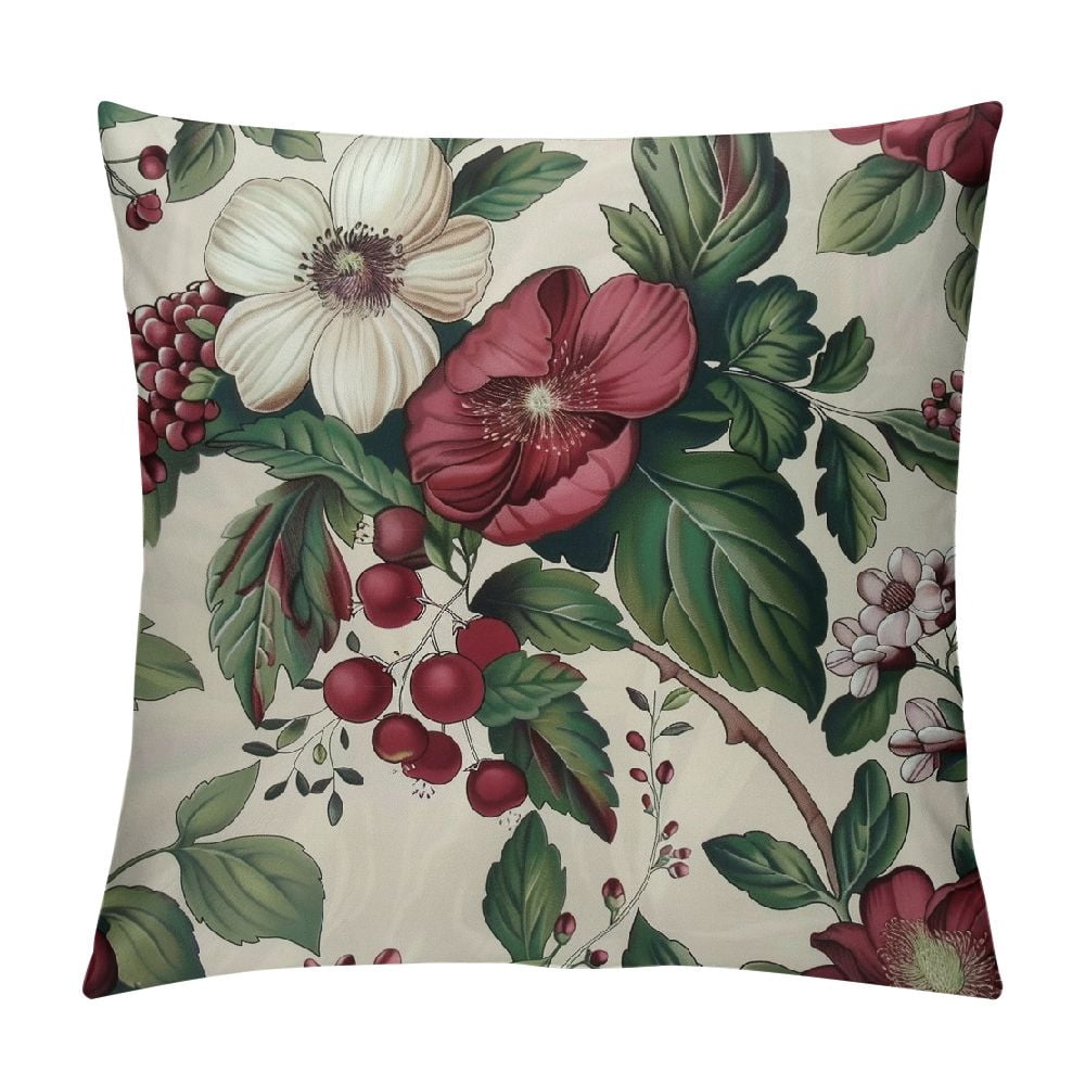 Shiartex Pillow Case Floral White and Pink Berry Throw Pillow Covers ...